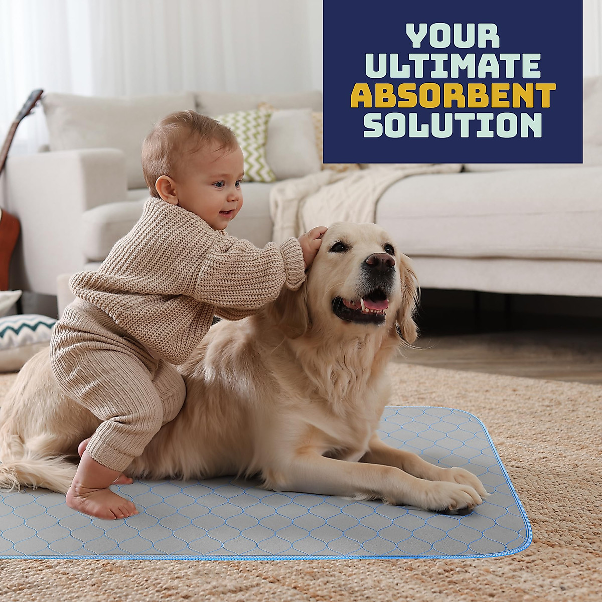 Katziela Washable Pet Pads (2 Pack 18in x 24in) Super Absorbent Waterproof Reusable Dog Pee Pads for Dogs Washable Puppy Pads for Potty Training Housebreaking Washable Pee Pads for Dogs Blue Stitching