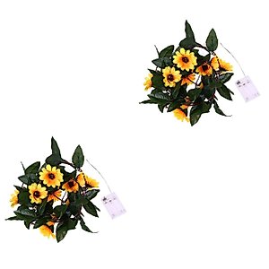 Abaodam 2 Pcs Sunflower Lighting Chain Sunflower Wreath Sunflower Outdoor Decor Sunflower Decor Led Artificial Sunflower Garland Flower Strip Light Sunflower Fairy Light Festival Ornaments
