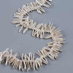Tucus 5-7 * 25mm White Long Biwa Freshwater Peal Beads Strand - (Color: White)