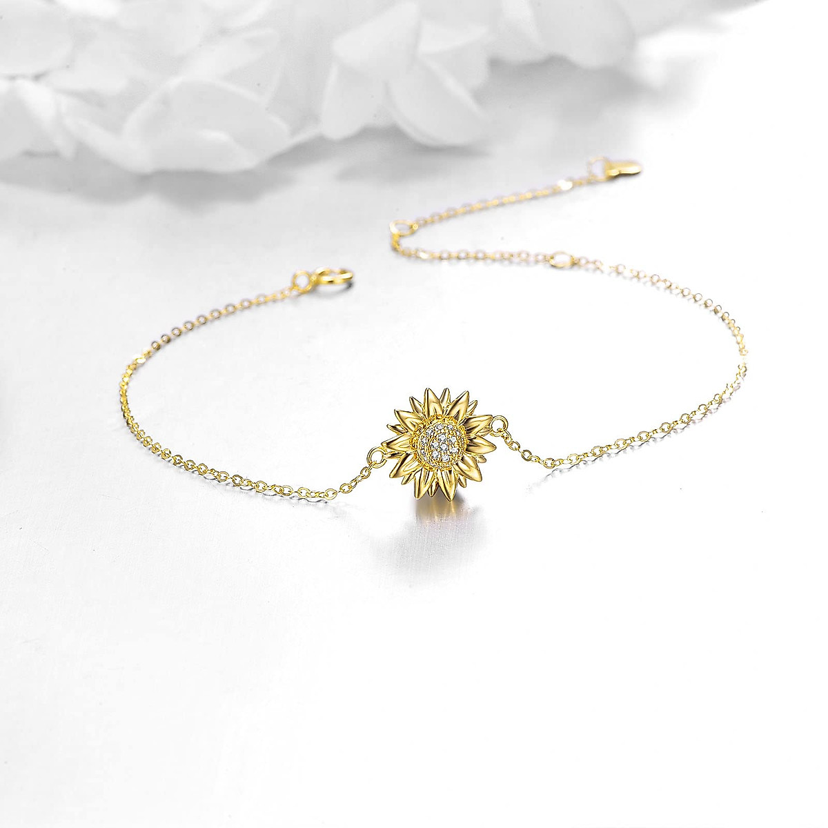 KECHO 14k Yellow Gold Sunflower Bracelet for Women, Fine Gold Jewelry Gifts for Her (Sunflower Bracelet)