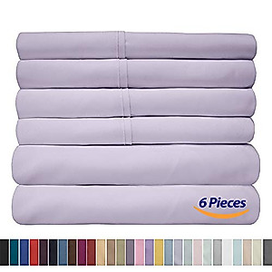 Queen Sheets Lilac - 6 Piece 1500 Supreme Collection Fine Brushed Microfiber Deep Pocket Queen Sheet Set Bedding - 2 Extra Pillow Cases, Great Value, Queen, Lilac