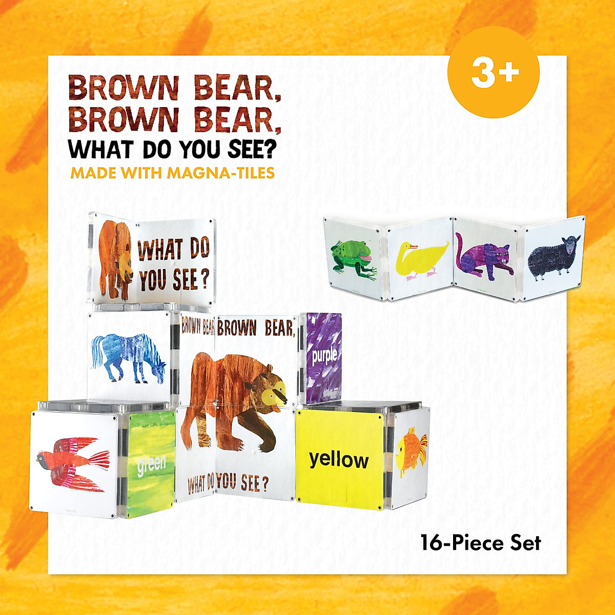 CreateOn Magna-Tiles Brown Bear, What Do You See? (The Very Hungry Caterpillar) Set, Eric Carle Books for Kids’ Building Toys, Magnet-Tiles Toys for Ages 3+, 16 Pieces