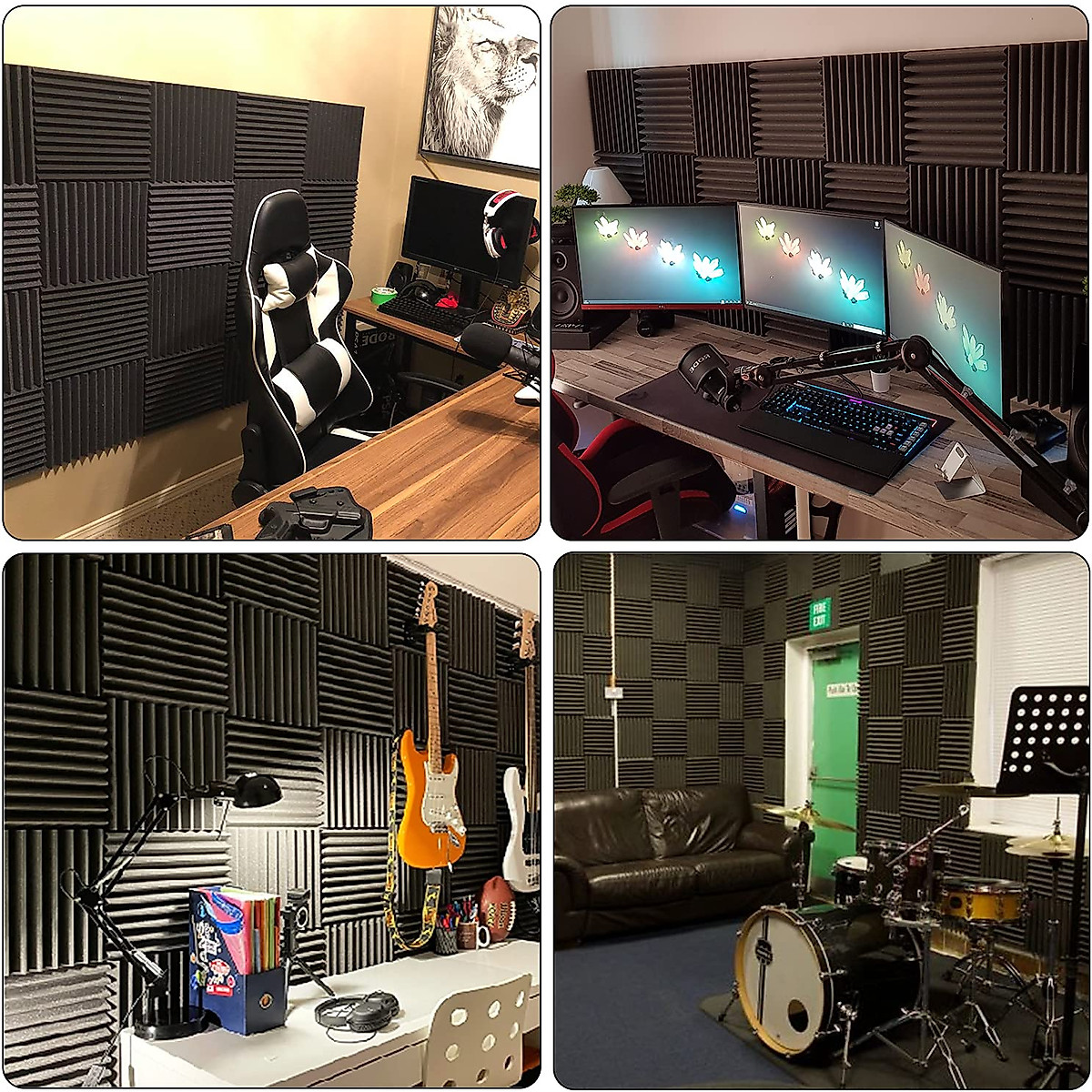 Acoustic Foam Panels 12 Pack 1”x12”x12” Sound Proof Padding Soundproofing Studio Foam Wedges (12 Square Feet) (black-12pack)