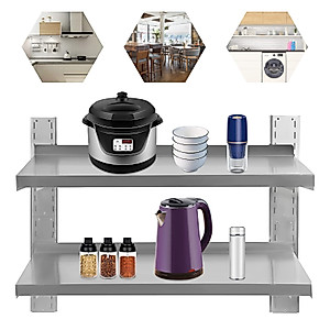 BILPIKOGoo Stainless Steel Shelf 12.6” x 47”, Commercial Shelves Wall Mounted Metal Shelving Stainless Steel Wall Shelf for Restaurant, Bar, Utility Room, Kitchen and Garage