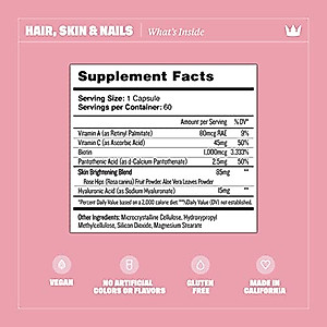 Health by Habit Hair, Skin and Nails Supplement 2 Pack (120 Capsules) - Biotin 2000mcg, Vitamin A, Vitamin B, Vitamin C, Hyaluronic Acid, Rosehip, and Alo Vera, Vegan, Non-GMO, Sugar Free (2 Pack)
