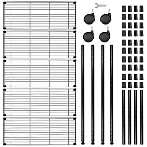 iPower Simple Deluxe Heavy Duty Shelving Unit, Wire Metal Stackable Storage, 5-Tier Shelf, Black, 36" W x 13.8" D x 71.8" H