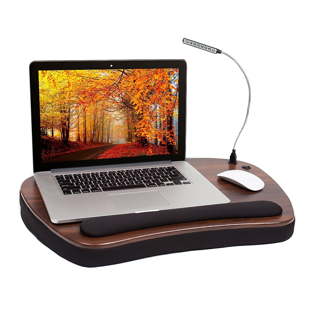 Sofia + Sam Oversized Lap Desk with Memory Foam Cushion | Detachable USB Light | Fits Laptops Up to 20" | Brown and Black | Computer Lap Tray | Laptop and Writing | Bed Table
