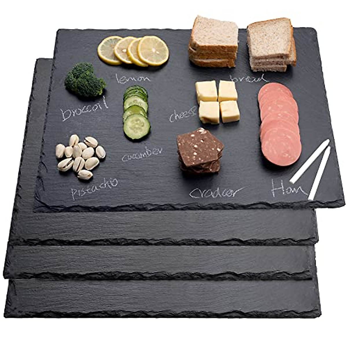 4 Pieces Large Slate Cheese Boards Slate Board 12x8in, Slate Cheese Tray Serving Tray Serving Stone Tray Slate Platter with 2 Chalks