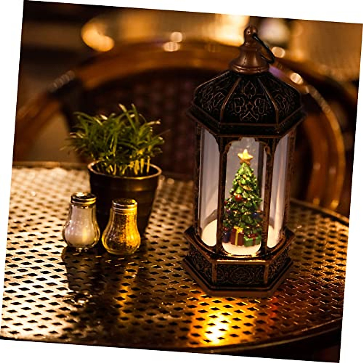 DOITOOL Christmas Lights Vintage Lantern LED Lantern Christmas Snow Globes Holiday Christmas Tabletop Lights Christmas Wind Lantern Plastic Xmas Light Vintage Christmas Light Tabletop Lamp
