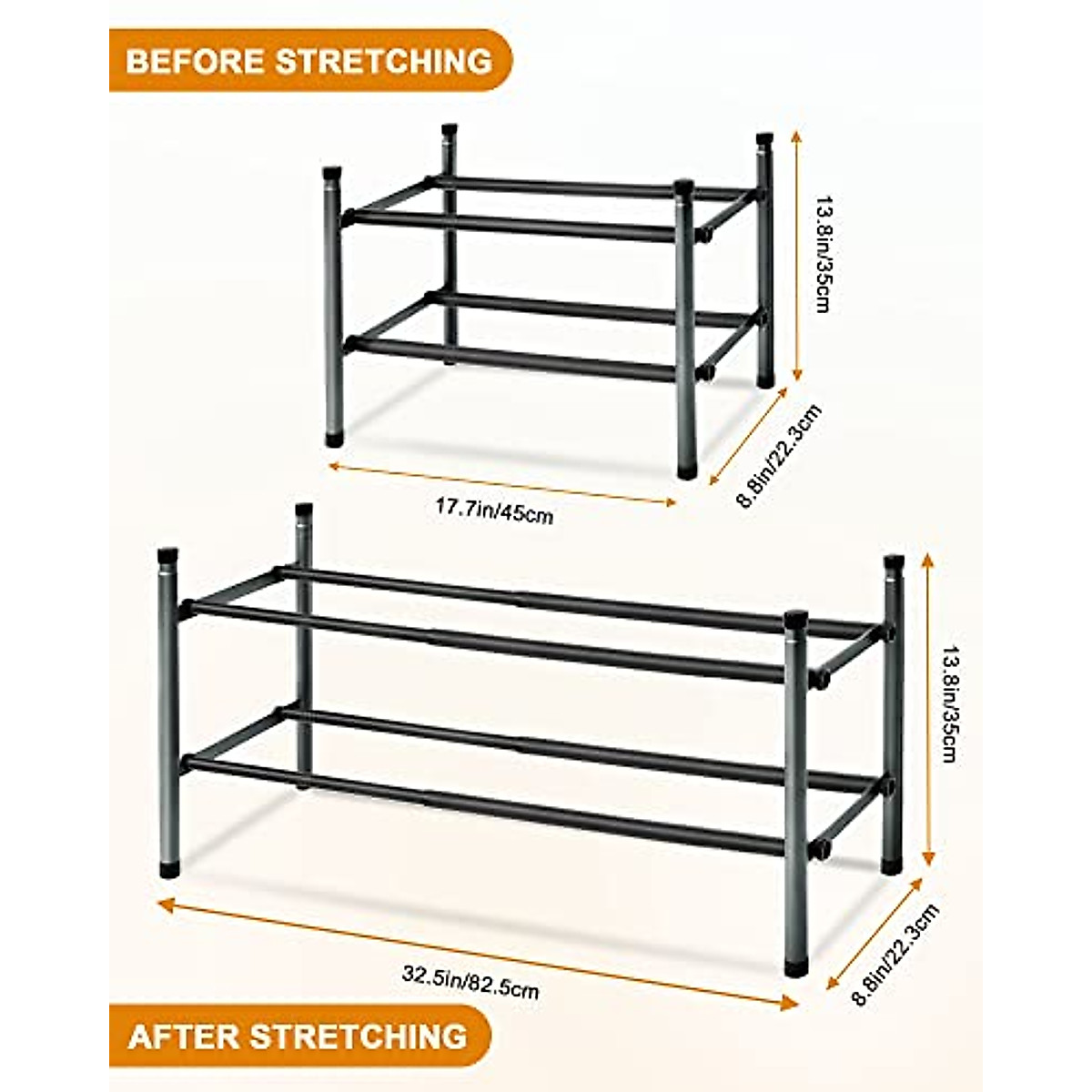 MULISOFT 2-Tier Expandable, Stackable and Adjustable Shoe Rack Organizer, Sturdy and Durable Metal Shoe Storage Organizer, Vertical Shoe Rack for Closet/Entryway/Bedroom/Dorm/Doorway
