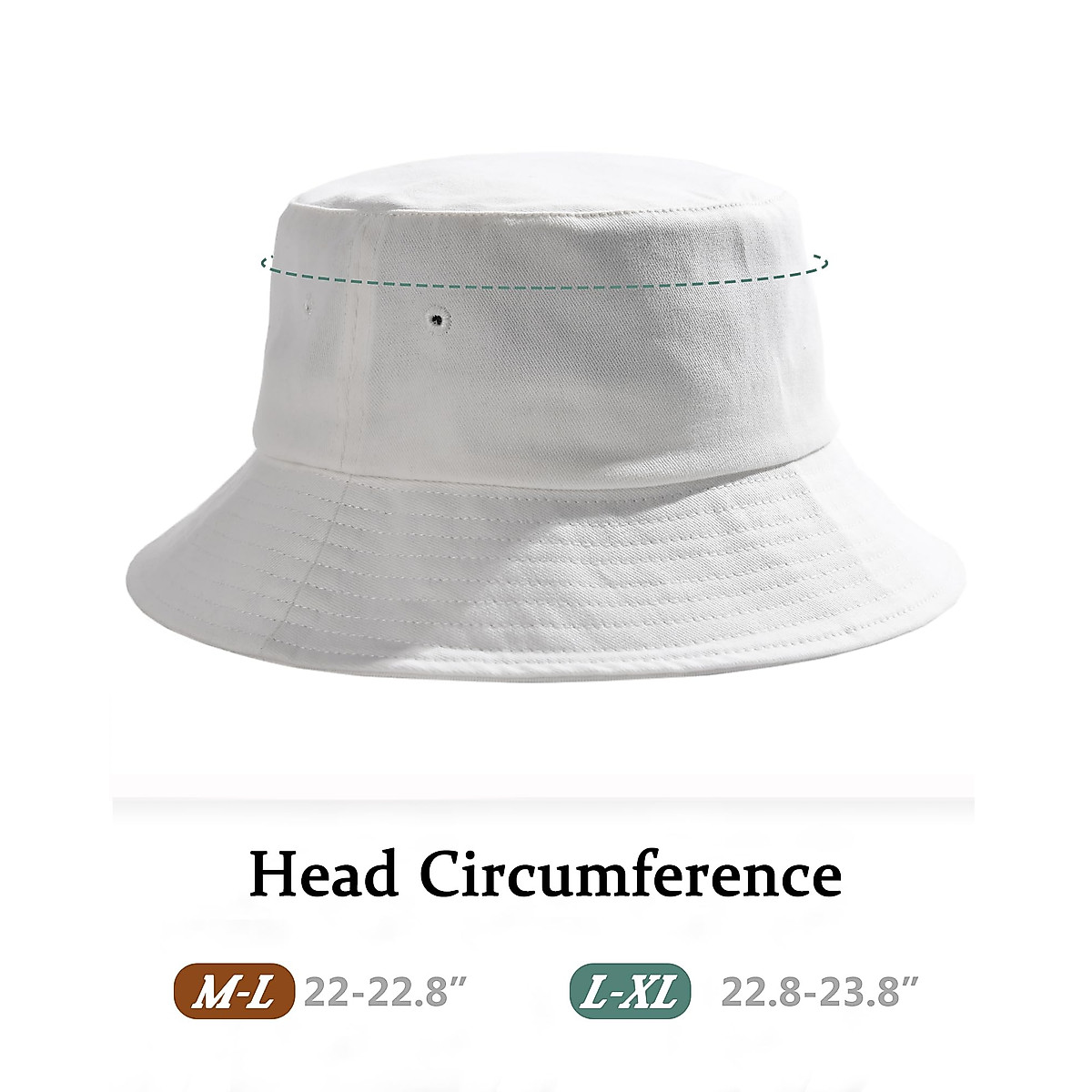 Camptrace Bucket Hats for Women Men Washed Cotton Bucket Hat Packable Sun Hats Summer Beach Hat with Detachable String Canvas White Medium-Large