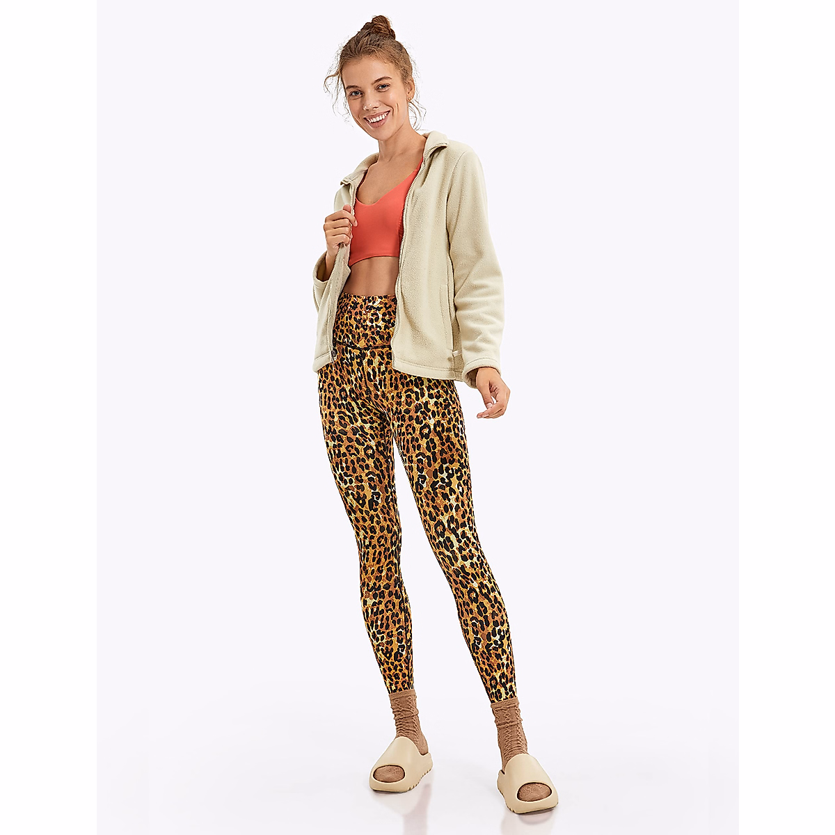 LIEBERGO Workout Leggings for Women Tummy Control High Waisted Yoga Pants Printed Leggings for Women Festival- 25 Inches Beauty and The Beast Leopard XX-Small