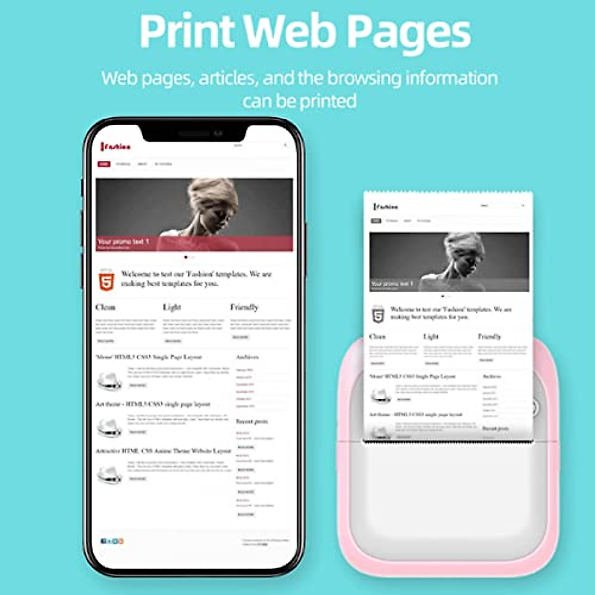 Kelepu Mini Picture Printer Bluetooth Thermal Printer USB Charging Portable Mini Picture Printer Pink 203DPI 1000mAh