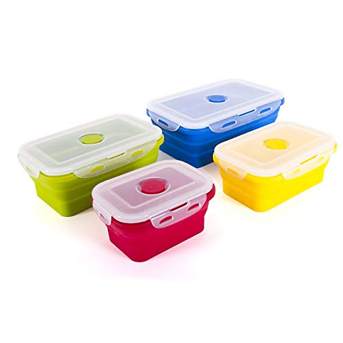 Kitchen + Home Thin Bins Collapsible Containers – Set of 4 Rectangle Silicone Food Storage Containers – BPA Free, Microwave, Dishwasher and Freezer Safe