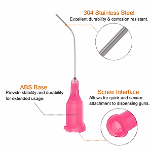 HARFINGTON 24pcs Blunt Tip Dispensing Needle 25 Gauge 1 Inch Screw Interface Bent Flow Design Bent Dispensing Tips with Luer Lock for Adhesive Glue Dispensing, Red