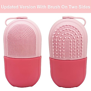 Reusable Cube Silicone Mold Ice Roller With Brush For Face Cold Therapy Facial Massage Roller (Pink)