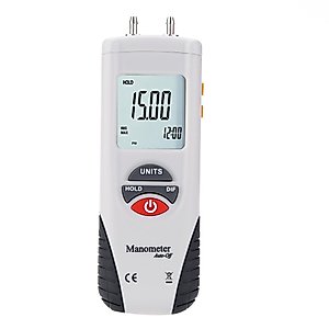 Digital Manometer, Portable Handheld Air Vacuum/Gas Pressure Gauge Meter 11 Units with Backlight, ±13.78kPa ±2PSI, Suitable for Differential Pressure of 1-2 Pipes, Ventilation HVAC