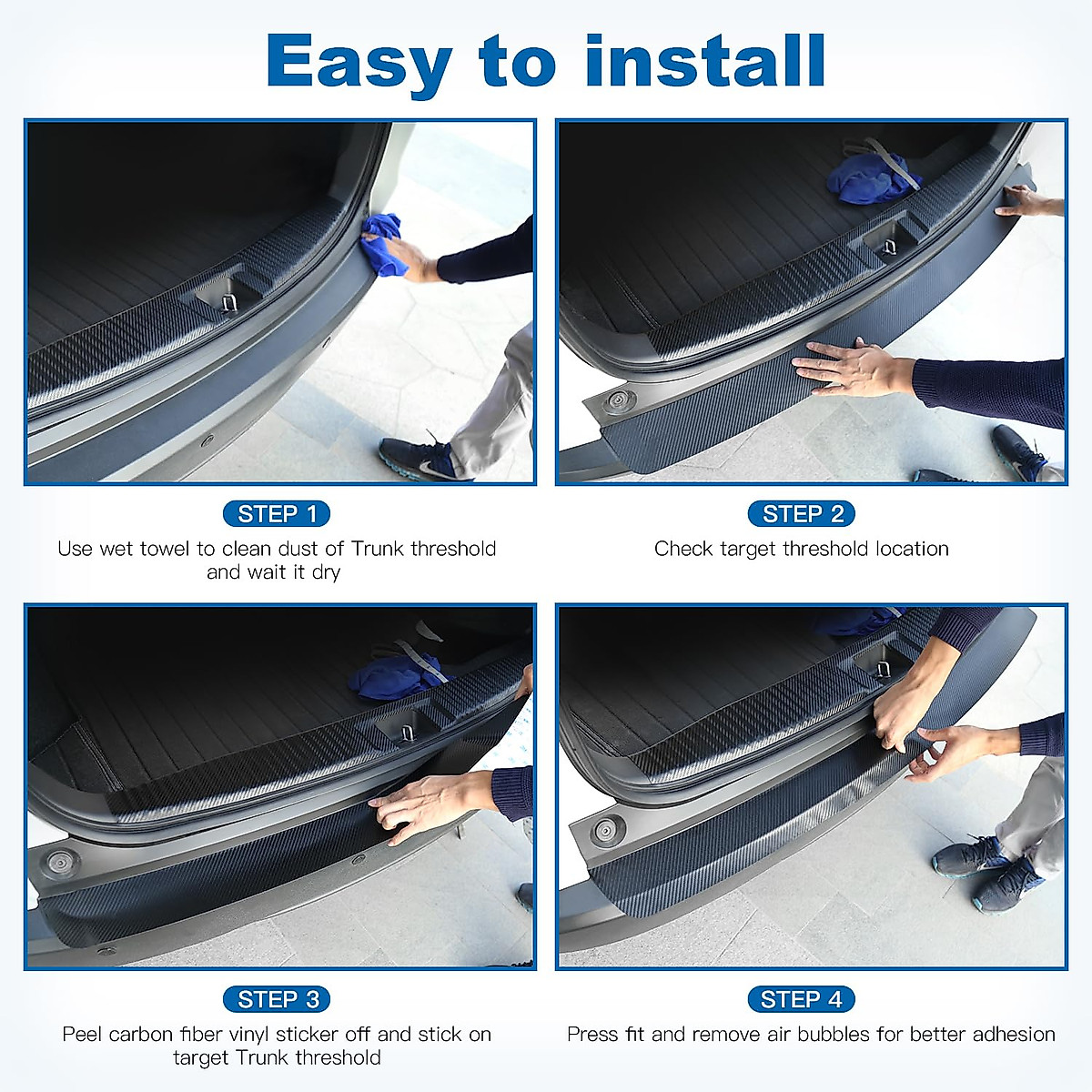 Moteloor Black Carbon Fiber Textured Leather Sticker for The Threshold bar Outside The car Boot, Anti-Scratch Strip Anti-Kick Film Protective pad for The Rear Guard（35.43 * 3.15 in）