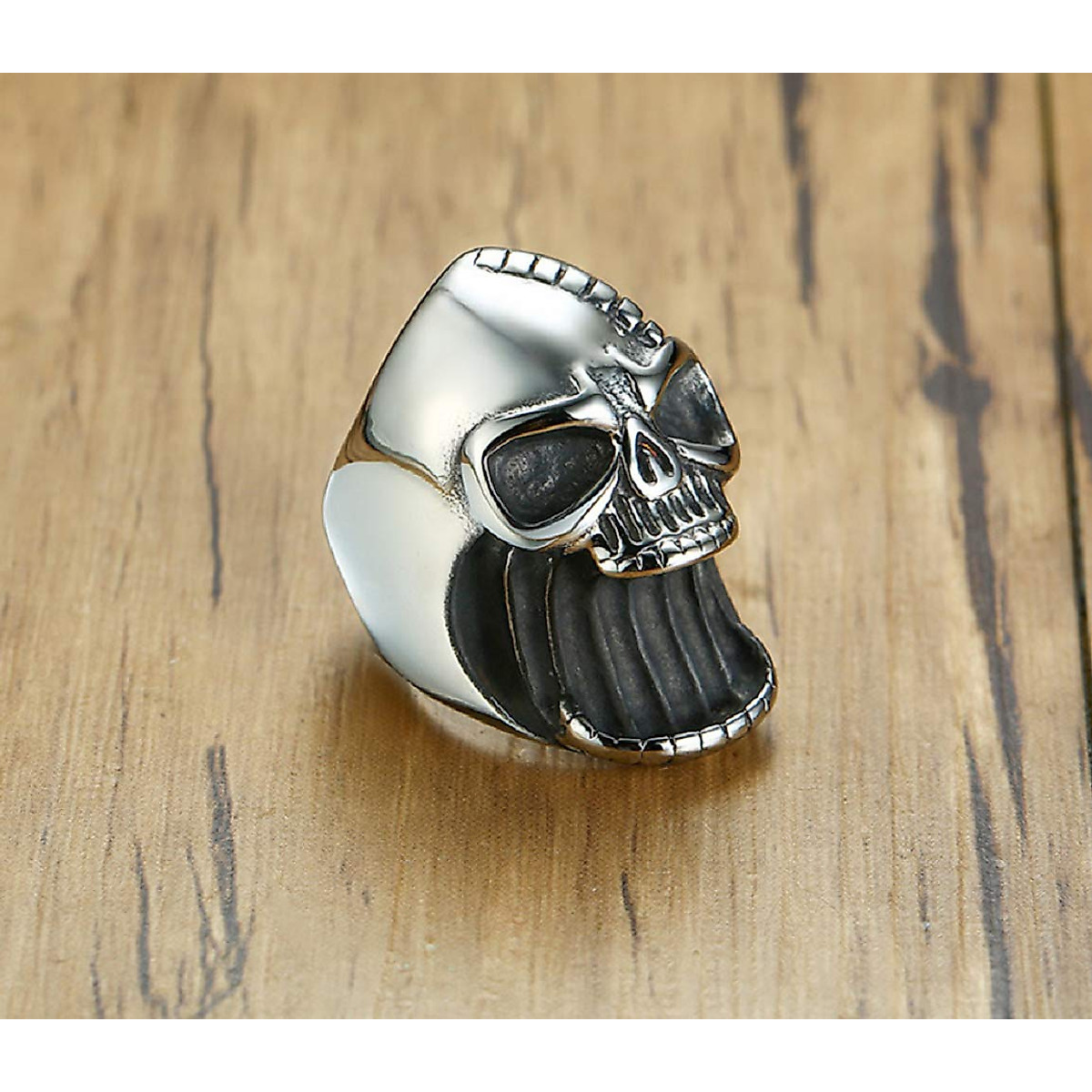 Halloween Skull Rings, Vintage Stainless Steel Punk Skull Biker Gothic Ring Beer Bottle Opener Band for Men (10)