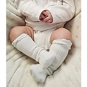 Baby Girl Knee High Socks Toddler Tube Ruffled Stockings Unisex Infants Cotton Long Sock Cable Knit Knee Socks for Baby Girls 1 Pair Milky White 3-12 Months