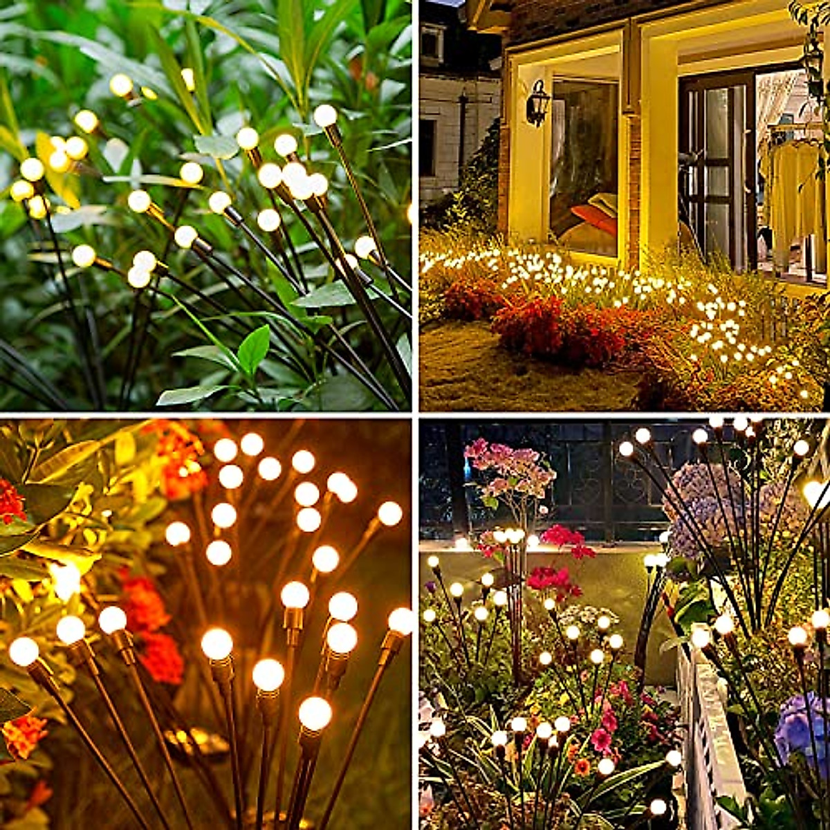 Anerbili Solar Firefly Lights,New Upgraded 8 LED Solar Garden Lights Swaying Light, Sway by Wind,Solar Outdoor Lights Waterproof Yard Patio Pathway Decoration,Warm White (4 Pack)
