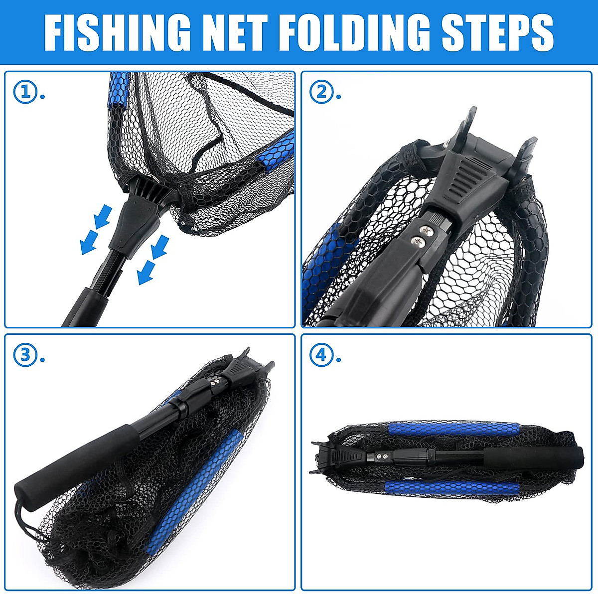 Fishing Net,Floating Folding Landing Net with 7 Inch Fishing Pliers and Fishing Lip Gripper,Fishing Gear Fihing Tool Accessories for Fish Easy Catch and Release Freshwater and Saltwater