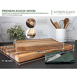 Saffron & Sage Extra Large Wood Cutting Board - Thick 23 x 17 x 1.5 Inch Acacia Wooden Cutting Boards for Kitchen use with Deep Juice Groove, Reversible Chopping Board Doubles as a Charcuterie Board