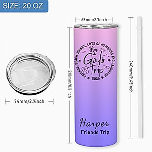 Personalized Girls Trip Tumbler, Custom Beach Vacation Tumbler with Name, Girls Weekend Gifts for Women, 2025 Girl Trip Cup Gifts, 20 oz Stainless Steel Cup with Straws, Bachelorette Party Gift