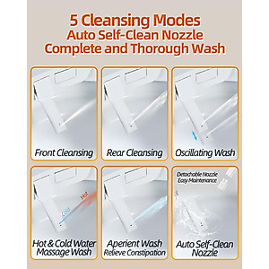 Luoware Smart Toilet with Bidet Built in, Luxury One Piece Elongated Bidet Toilet with Auto Close & Flush, Foot Sensor to Open/Close/Flush, Heated Seat, Massage Wash, Night Light, Remote Control