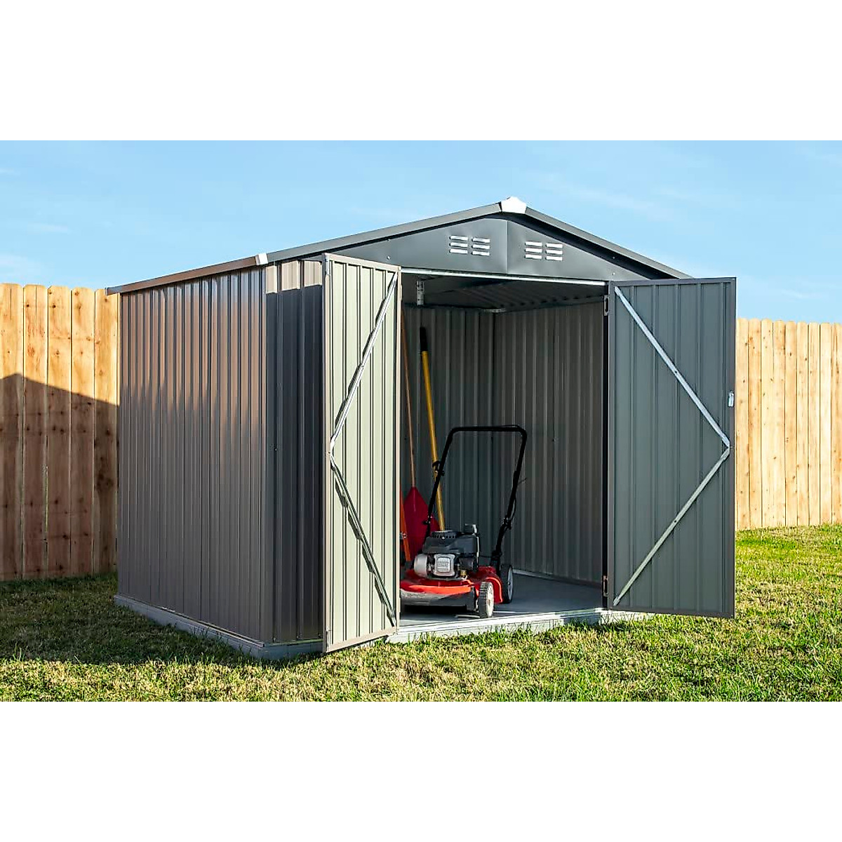 Cover-It 8x6 Metal Outdoor Galvanized Steel Storage Shed with Swinging Double Lockable Doors for Backyard or Patio Storage of Bikes, Grills, Supplies, Tools, Toys, for Lawn, Garden, and Camping, Tan