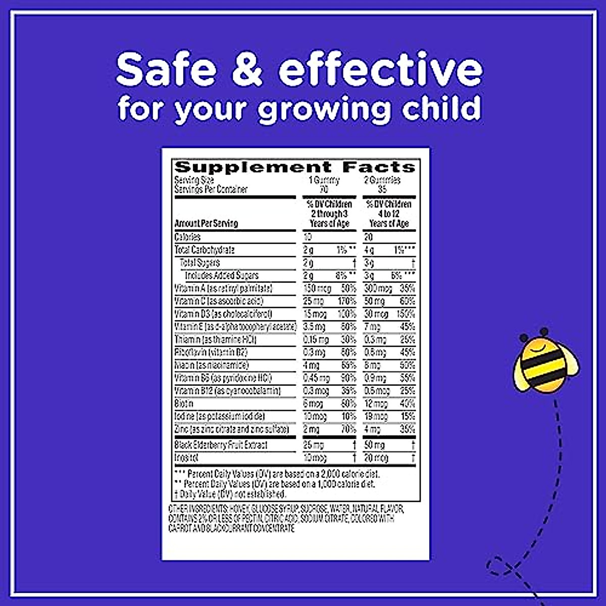 Zarbee's Complete Kids Multivitamin Gummies + Immune Support, Children Vitamins Gummy with Vitamin A, C, D3, E, B6, B12, Folic Acid & Total B-complex, 70 Count