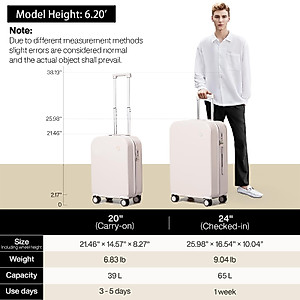 Upgrade Luggage Sets PC Lightweight Hardshell Suitcases with Spinner Wheels, 2 Piece Set with Cover 20in24in, Off White(Slight Pink)