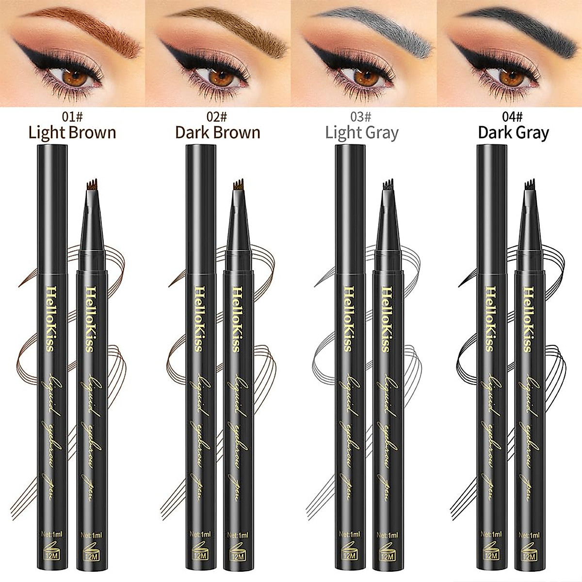 Eyebrow Pencil Eyebrow Microblading Pen - Eyebrow Makeup Micro 4 Point Brow Pen Lift & Snatch Makeup Pen Long-Lasting Waterproof Brow Pen 0.03 OZ/1ml - 03#Light Gray