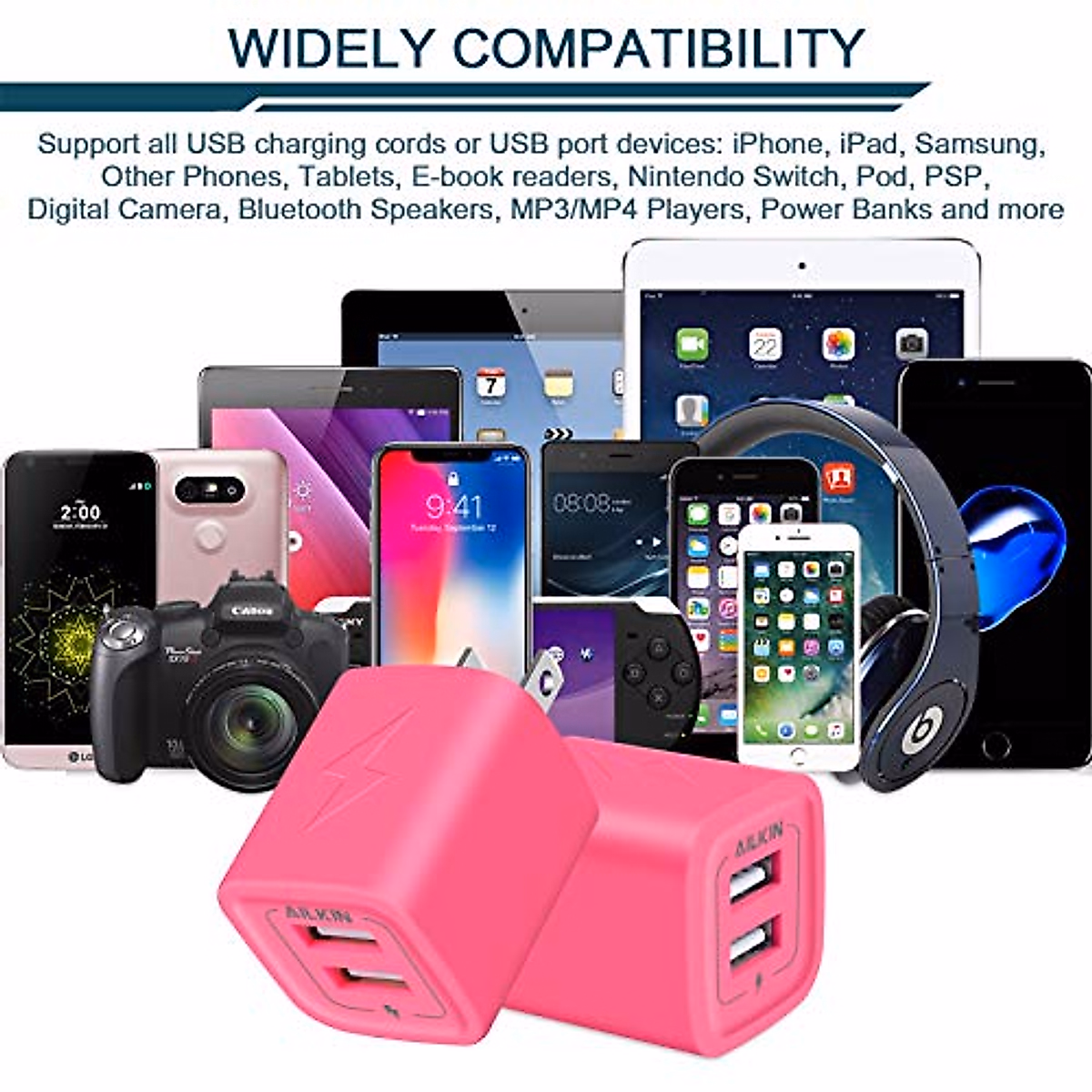 Wall Charger, AILKIN USB Plug Fast Charging Block, Power Adapter Cube 2 Port Charge Travel Brick Cell Quick Chargers Box for iPhone 15/14/13/12 Pro/SE/11Pro Max/XR, Samsung Galaxy S22 S7 S6, HTC, LG