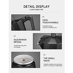 Yabano Stovetop Espresso Maker, 6 Cups Moka Coffee Pot Italian Espresso for Gas or Electric Ceramic Stovetop, Italian Coffee maker for Cappuccino or Latte