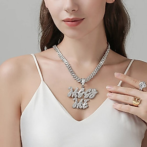 Lulu Mel Custom Name Plate 18K Gold Plated Cuban Link Chain Necklace with CZ Stone Stacked Design Name Customizing Jewelry (6 Letters)