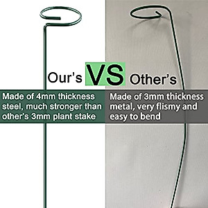 HiGift 10 Pack 17 inches Plant Support Plant Stakes with 20 Pcs Plant Clips, Metal Garden Single Stem Flower Support Stick Plant Cage Support Ring for Amaryllis Orchid Peony Rose Tomato