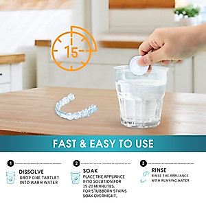 Retainer Cleaner Tablets Invisalign Cleaner Denture Cleaning Tablets,Remove Stains Away,3 Month Nature Supply - Use for Invisible Clear Aligner,Partials Full Dentures,Night Guard,Mouthguard by Y-Kelin