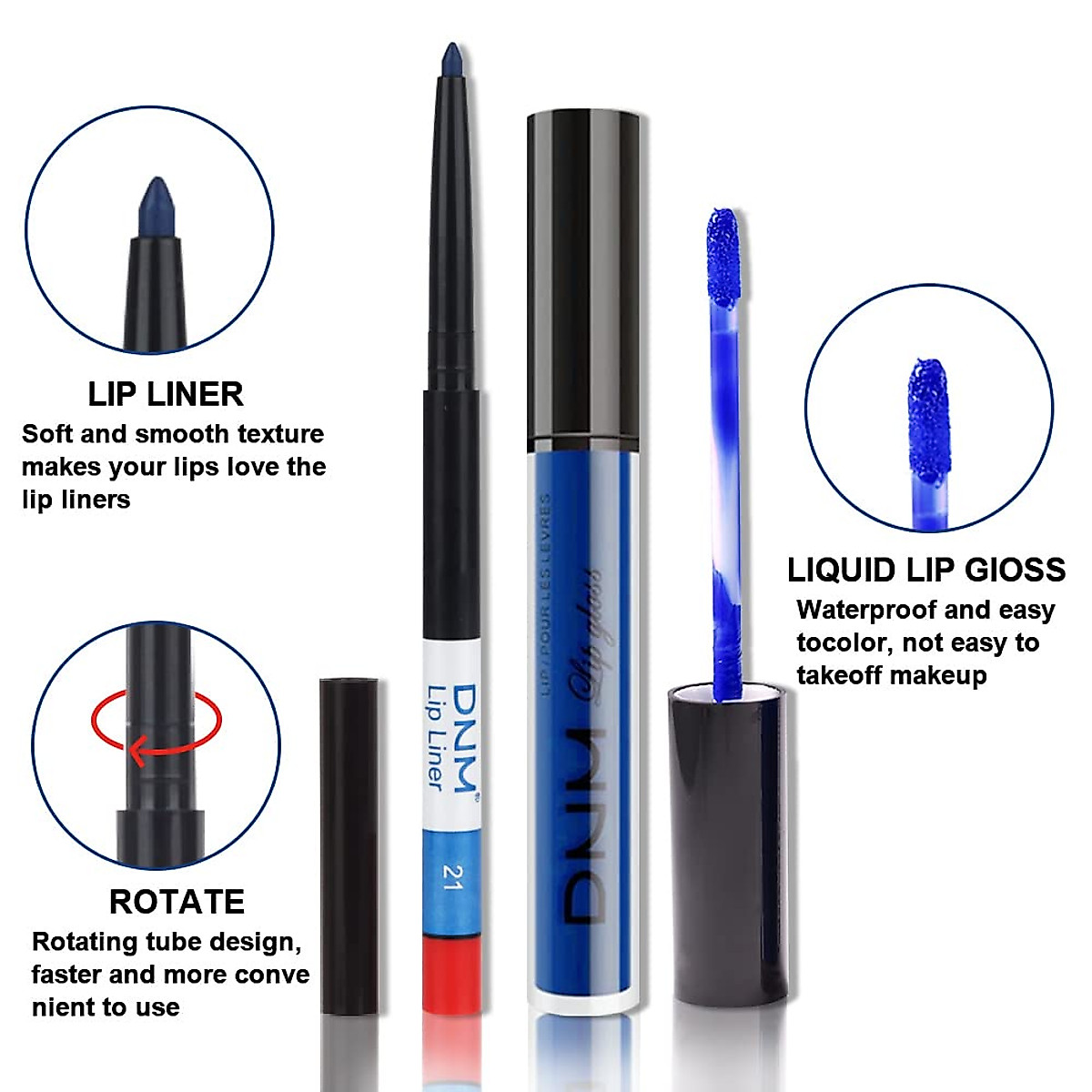 AMY'S DIARY 2pcs Blue Matte Lip Liner and Lipstick Makeup Set, Liquid Lipstick 24H and Lip Liner Set Matt Liquid Lips Make Up Waterproof Long Lasting Lipstick Matte Kit with Lip liner (08)