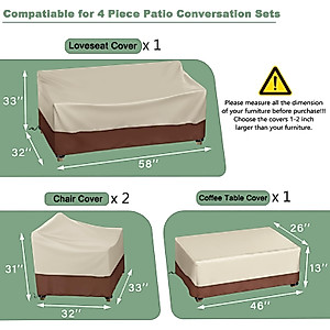 Gasadar Patio Furniture Cover Set, 4 Piece Outdoor Furniture Cover Waterproof, 600D Heavy Duty Lawn Patio Set Covers