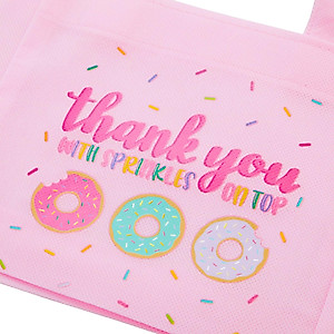 BLUE PANDA - 24 Pack Donut Goodie Bags - Pink Donut Theme Party Favor Totes for Girl's Birthday, Baby Shower, Special Event (6.5 x 7 x 2 In)