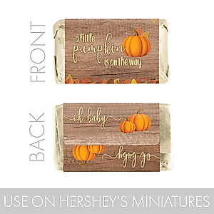 Rustic Fall Little Pumpkin Baby Shower Mini Chocolate Candy Bar Wrappers, Fall Baby Shower Party Favor Stickers - 45 Count