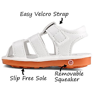 Boys Girls Summer Squeaky Sandals Closed-Toe Anti-Slip Premium Rubber Sole Toddler First Walkers Shoes White (Foot Length 10.5cm/4.13in) 1302-WT15