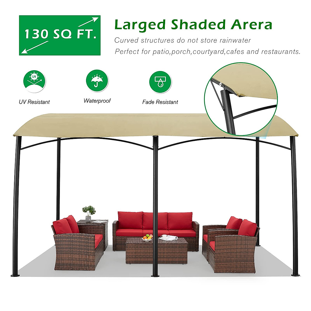 AECOJOY 13'x10' Sun Shade ,Wall Canopy Sunsetter Deck Awning Gazebo with Steel Stand,Outdoor Free Standing, for Porch,Patio,Backyard,Beige