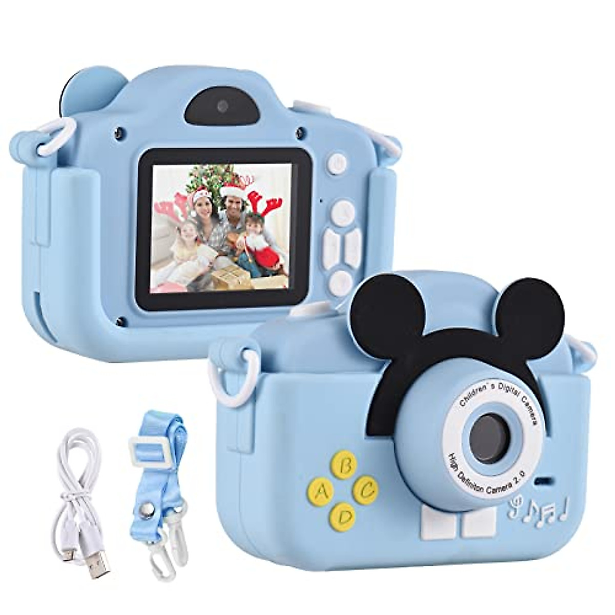 Wennzy Mini Cartoon Kids Digital Camera 1080P Digital Video Camera for Kids Dual Lens 2.0 Inch IPS Screen 4X Zoom Built-in Battery Cute Photo Frames Interesting Games with Neck Strap