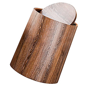 Cabilock Round Imitation Wood Trash Can with Swing Lid, Japanese-Style Garbage Recycling Bin, Wood Waste Bin, for Bathrooms, Powder Room, Kitchen, Home Office