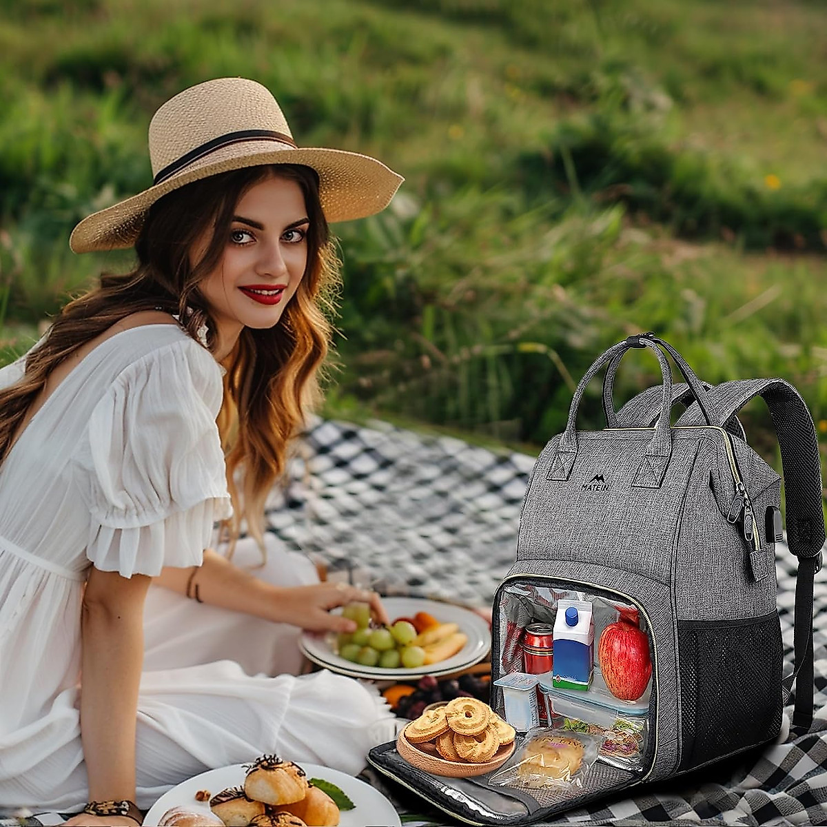 Lunch Backpack, Insulated Cooler Backpack Lunch Box Laptop Backpack with USB Port for Women Men, Water Resistant Leak-proof Lunch Bag Nurses Gifts for Women Work School Picnic Fits 15.6 Inch Laptop