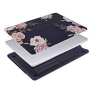MOSISO Compatible with MacBook Pro 13 inch Case M2 2023, 2022, 2021-2016 A2338 M1 A2251 A2289 A2159 A1989 A1708 A1706, Plastic Peony Hard Shell Case&Keyboard Cover&Screen Protector, Black