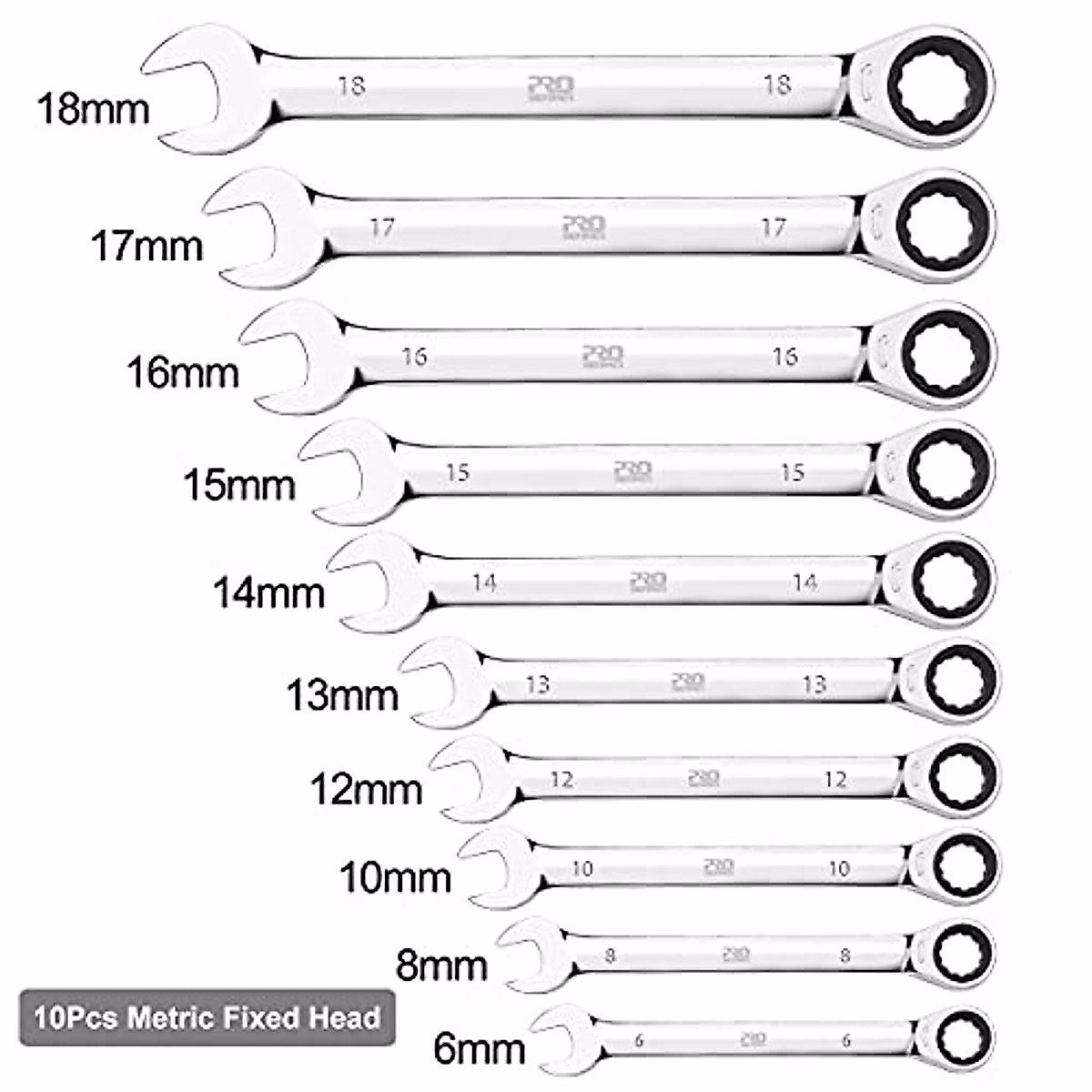 Prostormer 20-Piece SAE and Metric Ratcheting Wrench Set, Chrome Vanadium Steel Combination Ratchet Wrench Kit with Portable Roll-Up Canvas Bag (10Pcs Flex-Head + 10Pcs Fixed Head)