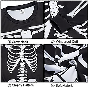 RAISEVERN Mens Halloween Sweatshirts Skeleton Print Funny White Bone Pullover Long Sleeve Shirts Black Cool Holiday Festival Sweater for Women